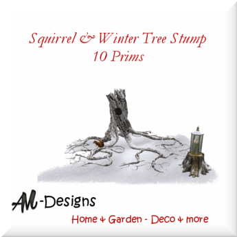 Second Life Marketplace - Squirrel & Winter Tree Stump - 10 Prims